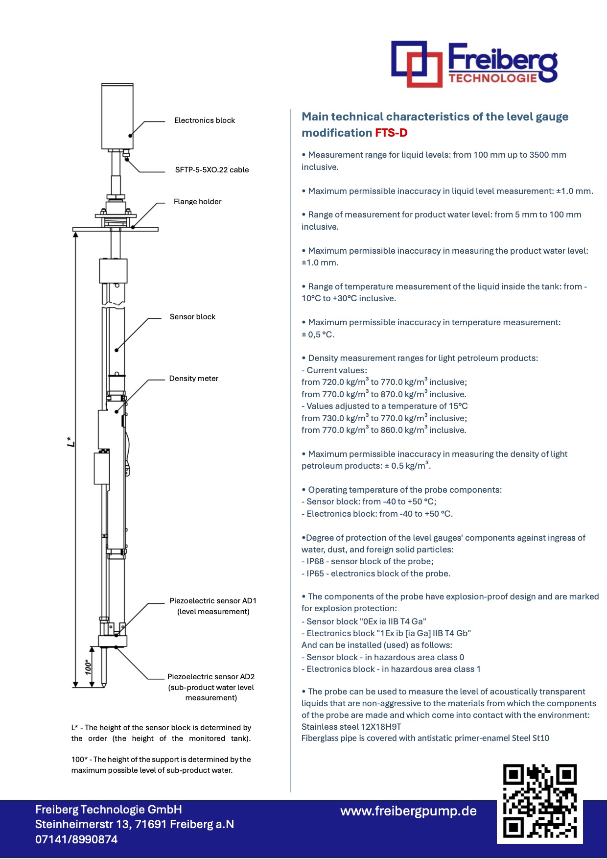 SONAR-410 FTS-D Ultrasonic Level sensor - Freiberger Technologie